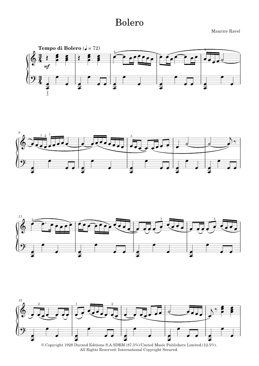 Bolero Sheet music for Piano by Maurice Ravel Official | MuseScore.com