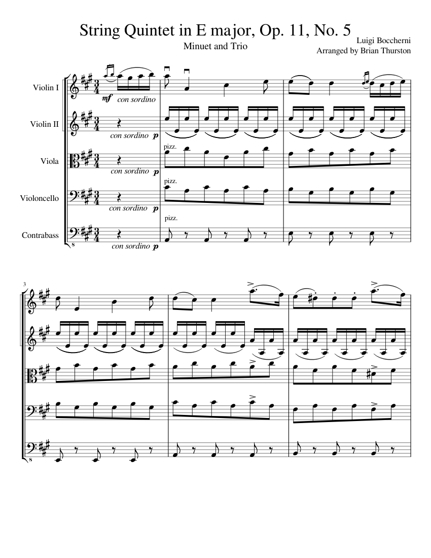 String Quintet in E Major (Boccherini) Sheet Music for Contrabass ...
