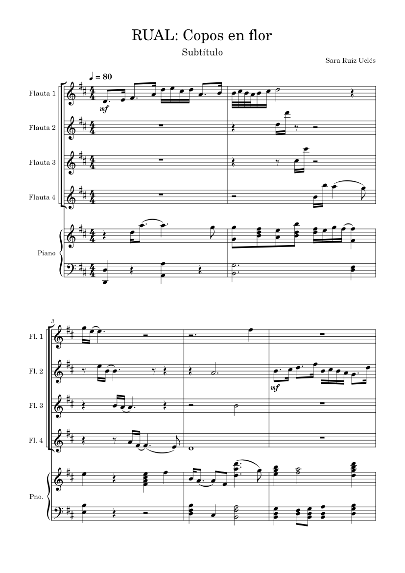 Copos en flor Sheet music for Piano, Flute (Mixed Quintet) | Musescore.com