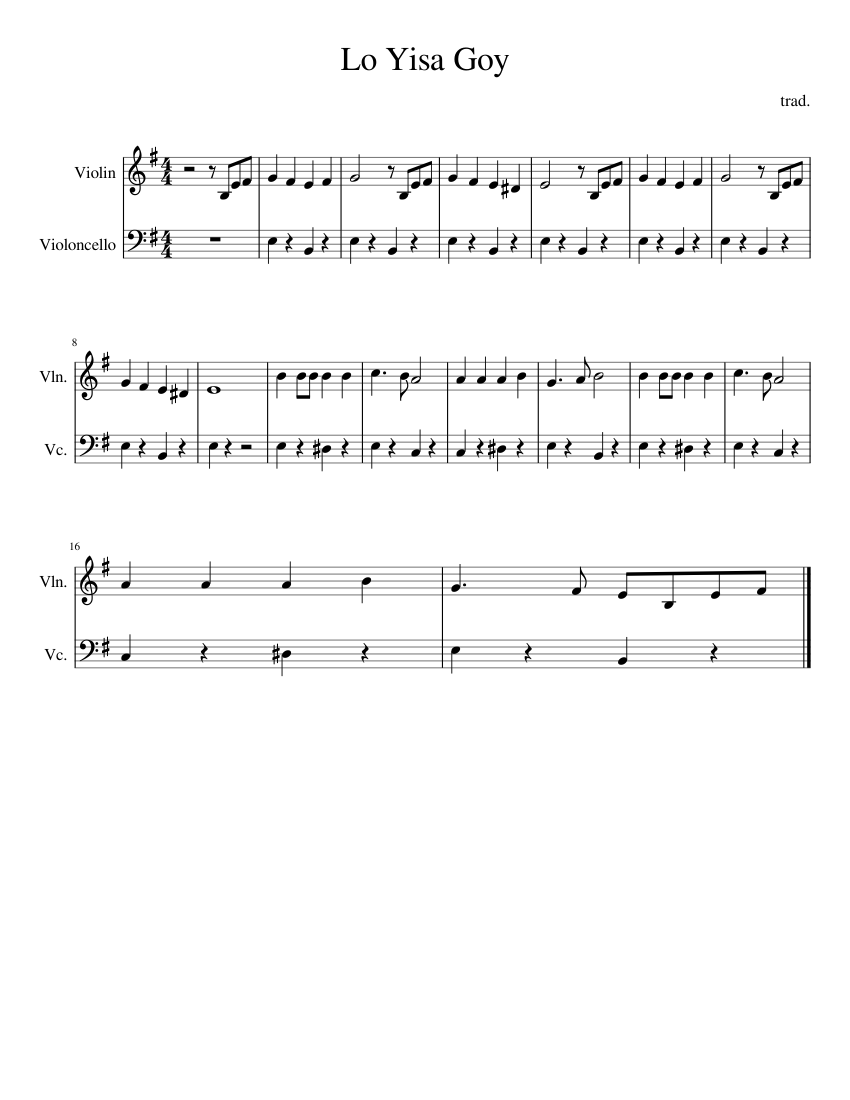 Lo Yisa Goy Sheet music for Violin, Cello (String Duet) | Musescore.com