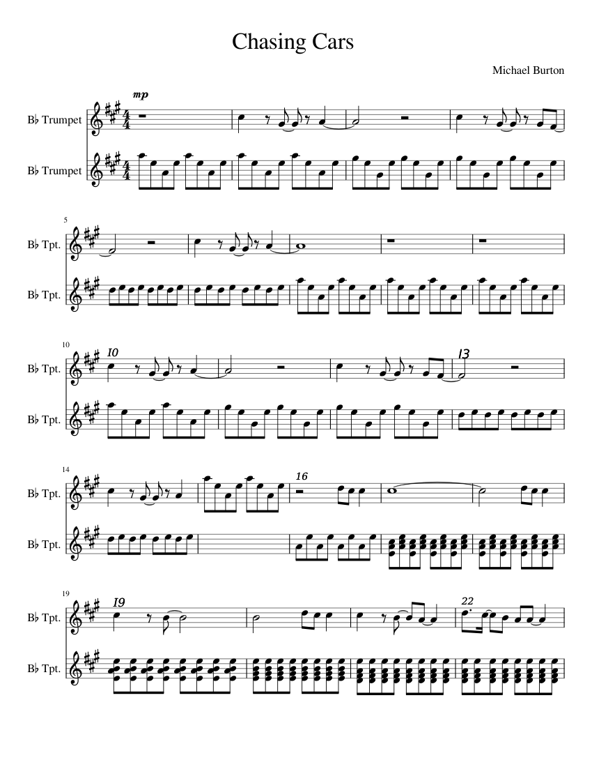 Chasing Cars Sheet Music for Trumpet in b-flat (Brass Duet) | MuseScore.com