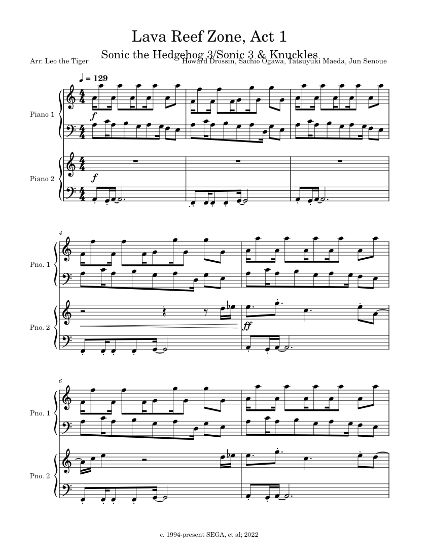 Lava Reef Zone, Act 1 (Piano Duet) - Sonic the Hedgehog 3/Sonic 3 ...