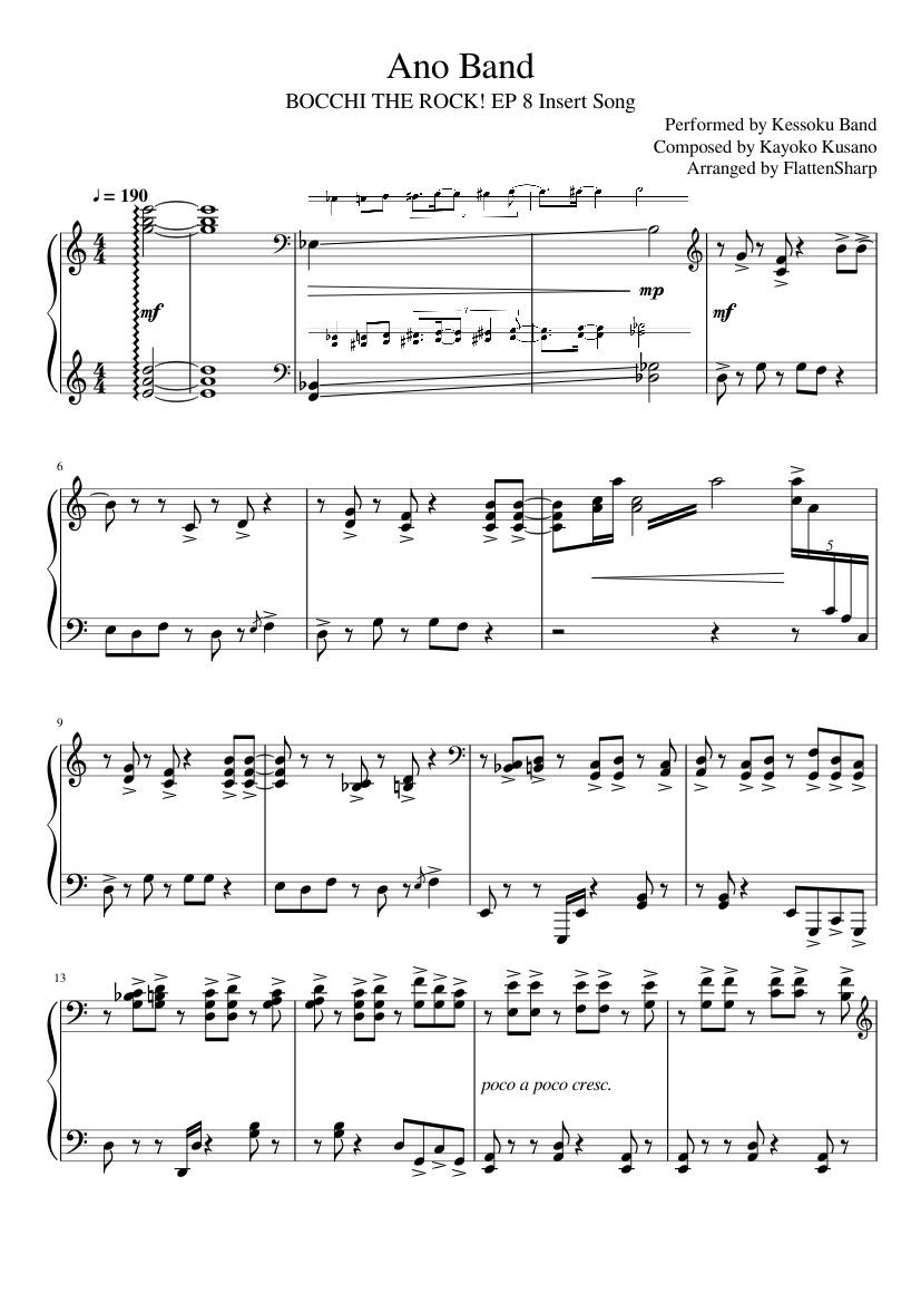 [OST][TV SIZE] Ano Band – Bocchi the Rock! EP 8 Insert Song Sheet music ...