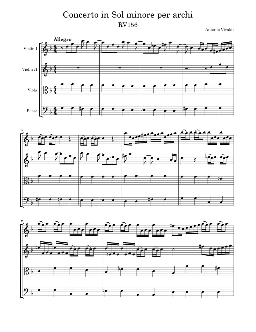 Concerto in sol minore per archi, RV 156 Sheet music for Violin, Viola, Cello (String Orchestra ...