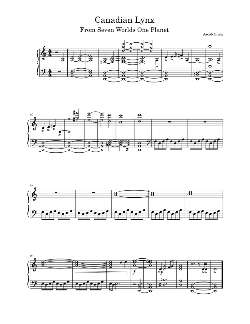 Canadian Lynx – Jacob Shea Canadian Lynx Sheet music for Piano (Solo ...