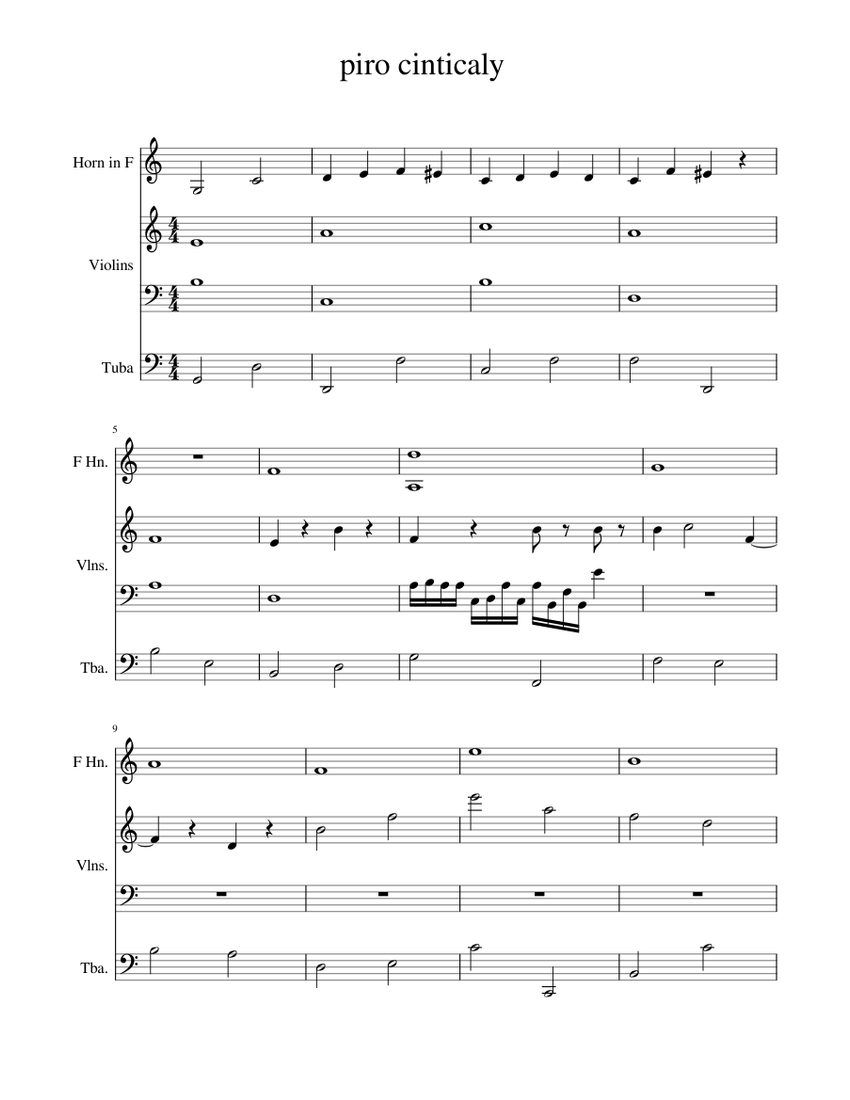 Piro cinticaly Sheet music for Tuba, French horn, Strings group (Mixed ...