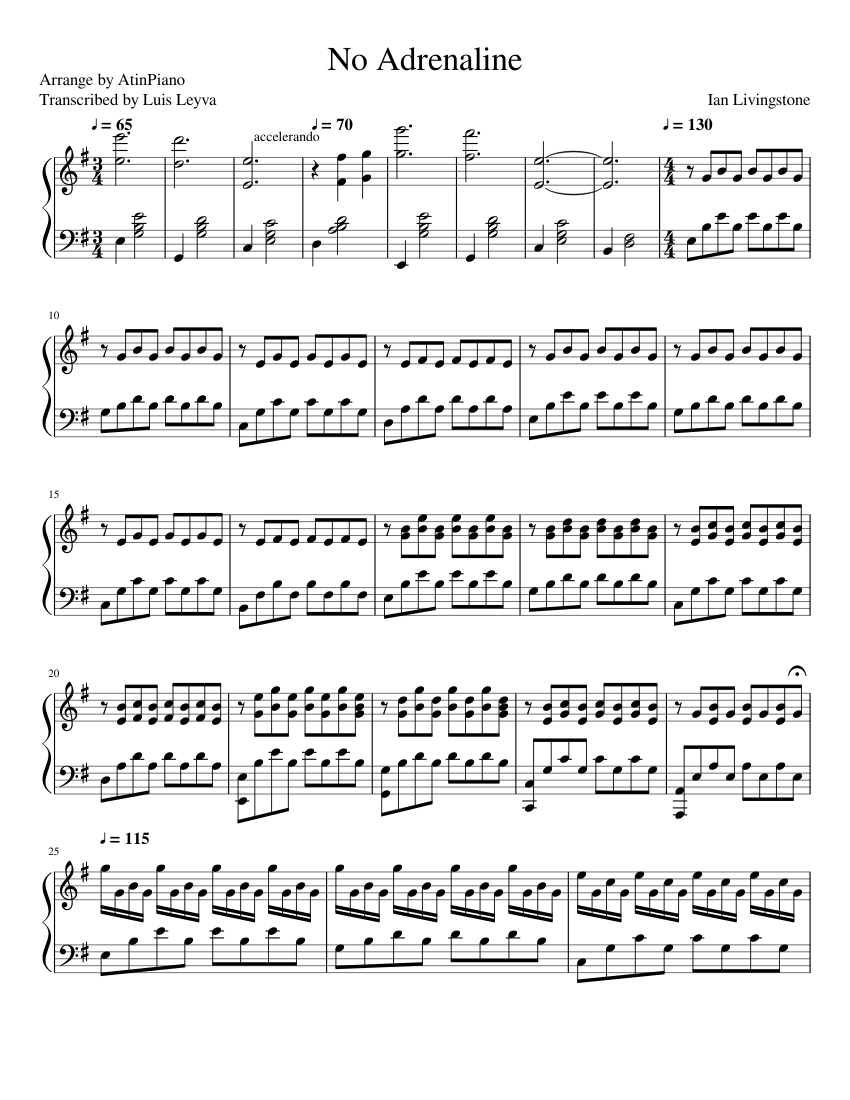No Adrenaline Sheet Music for Piano (Solo) | MuseScore.com