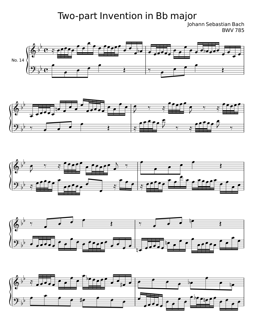 Two-part Invention in Bb major - Johann Sebastian Bach Sheet music for ...