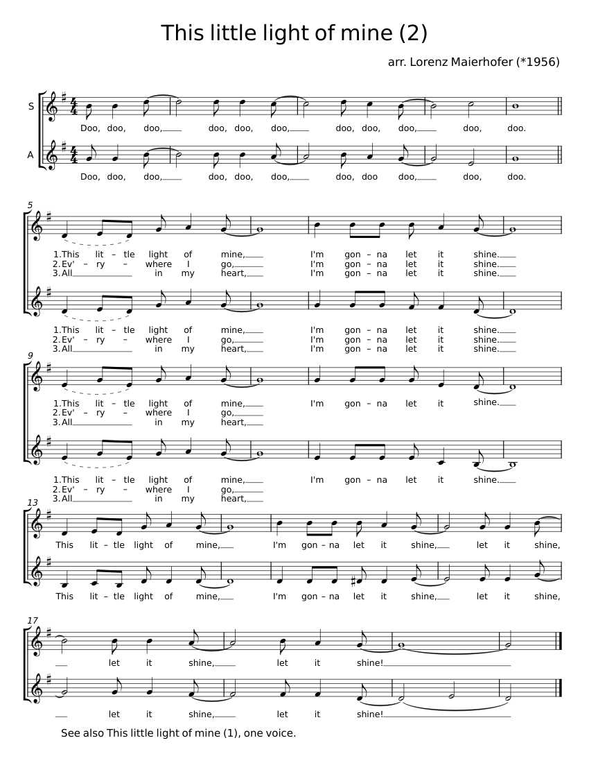 This little light of mine Sheet music for Synthesizer (Mixed Duet ...
