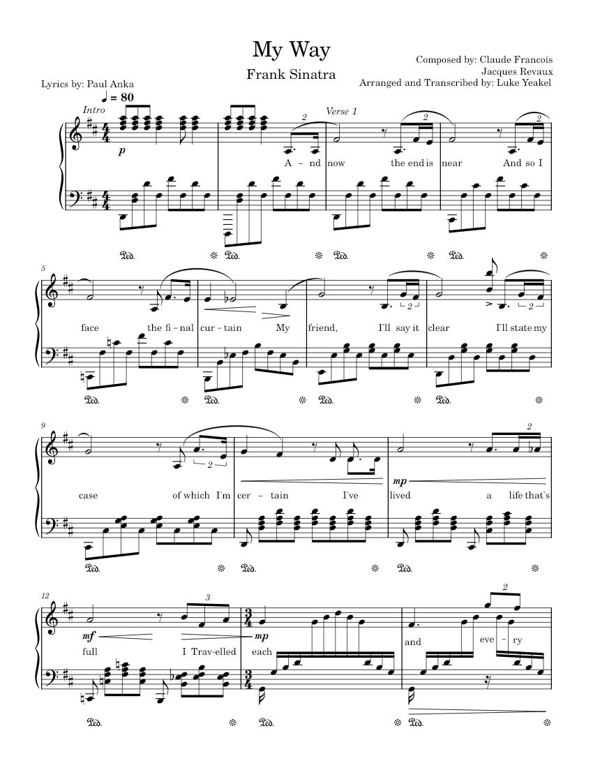 My Way - Frank Sinatra | Piano Solo * Sheet music for Piano (Solo) | Musescore.com