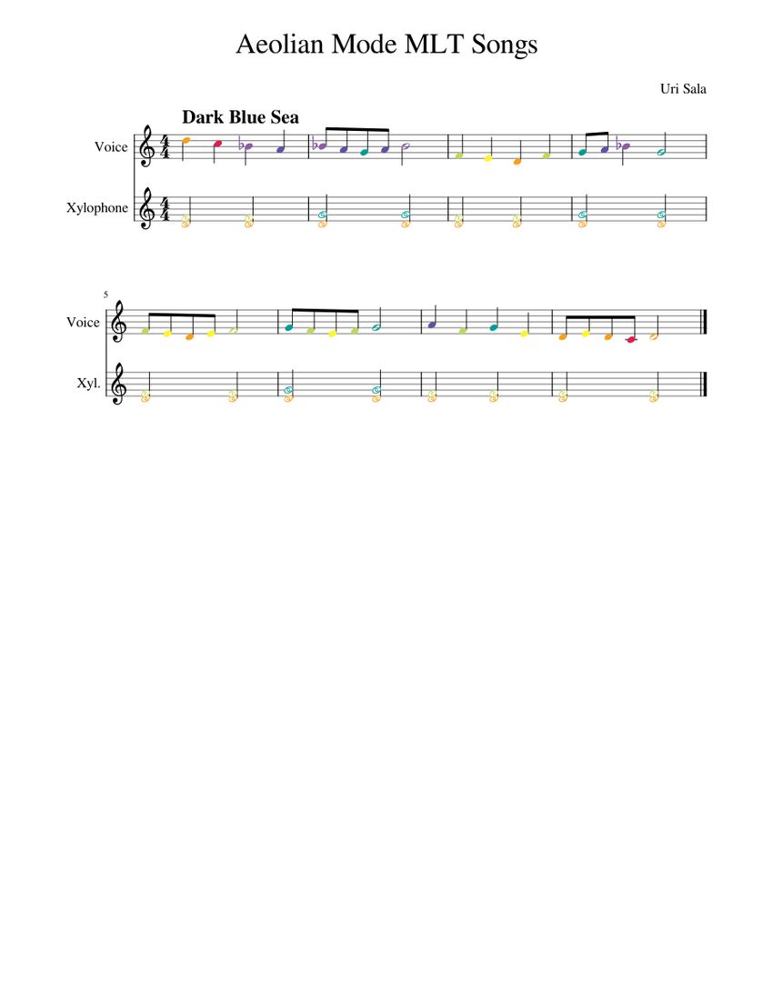 Aeolian Mode MLT Songs Sheet music for Piano, Xylophone (Mixed Duet ...