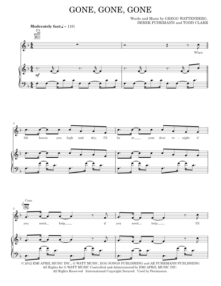 Play Official version of Gone, Gone, Gone sheet music by Phillip ...