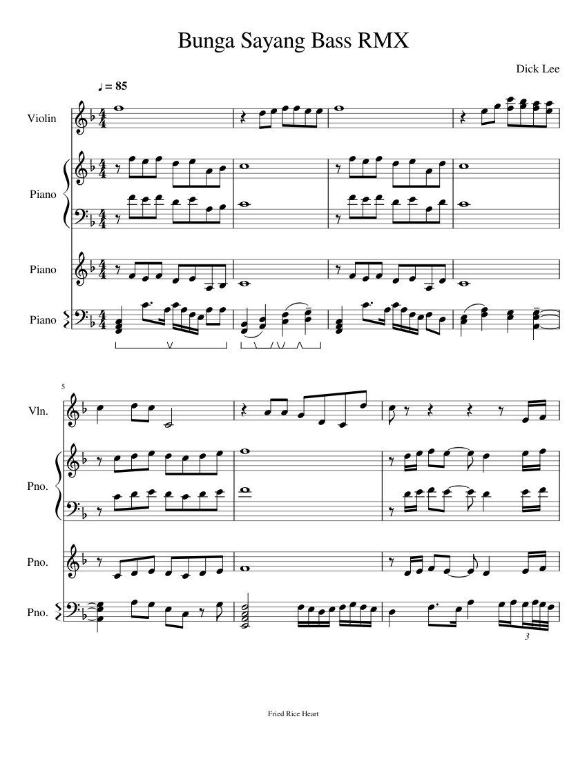 Bunga Sayang (Bass RMX and with Violin) Sheet music for Piano, Violin ...