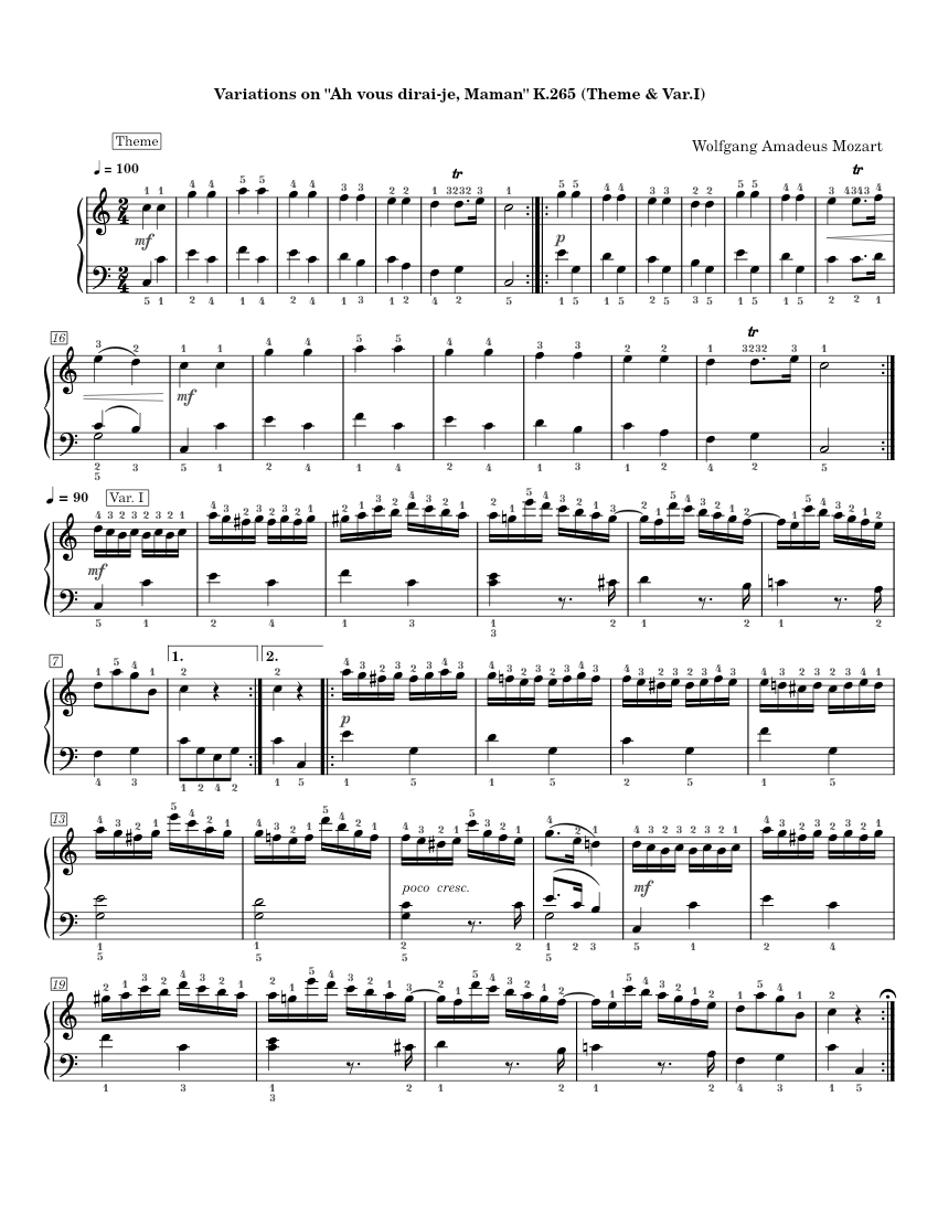 Wolfgang Amadeus Mozart - Variations on "Ah vous dirai-je, Maman" K.265 ...