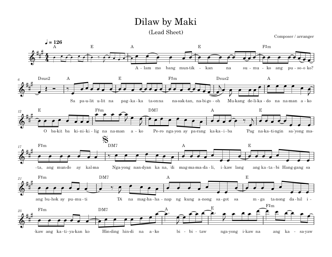 Dilaw – Maki Sheet Music with Chords for Piano (Solo) easy | MuseScore.com
