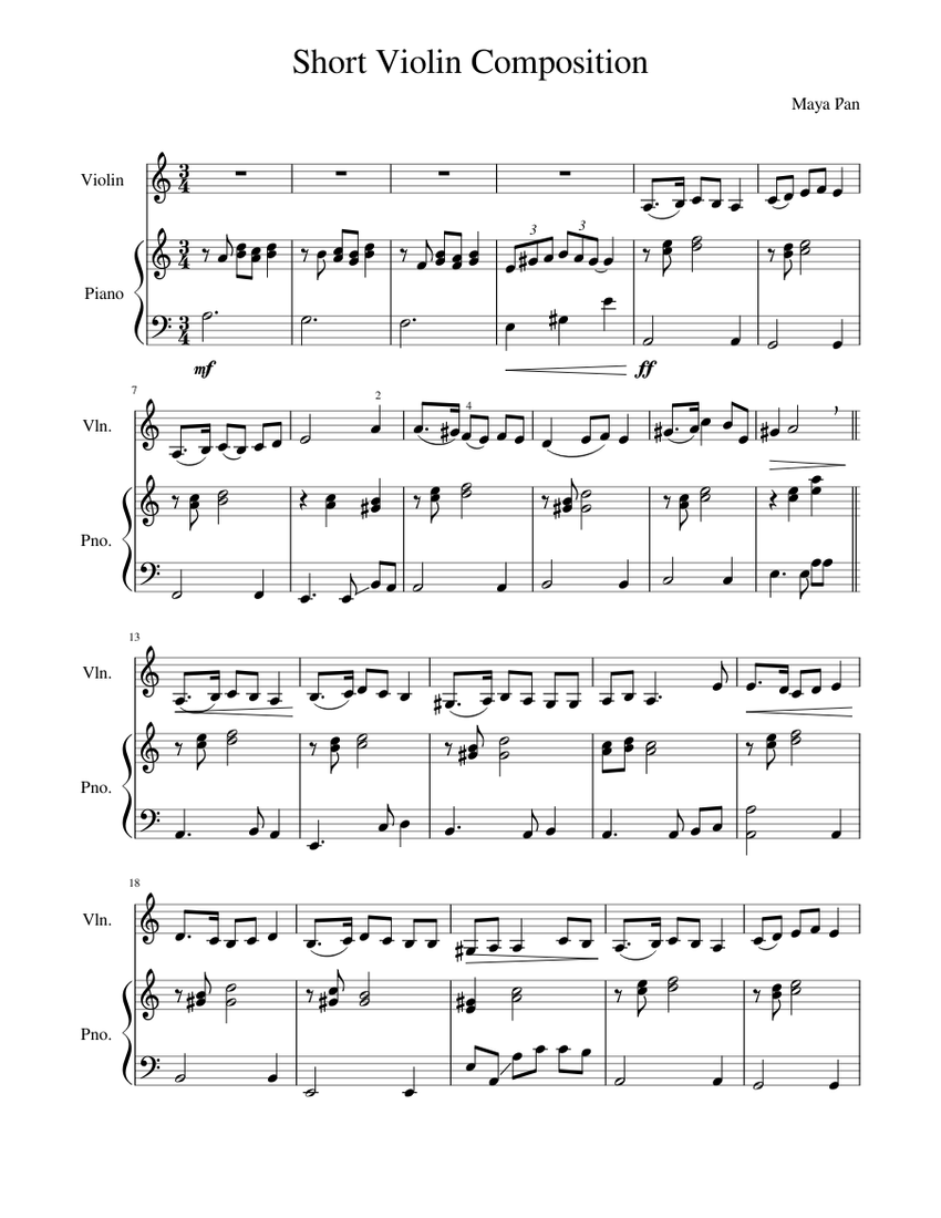 Short violin Compostion 23.03.16 Sheet music for Piano, Violin (Solo ...