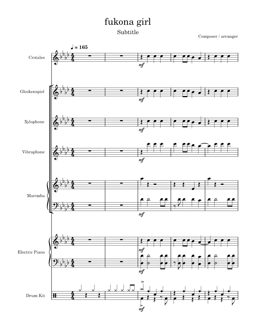 fukona Girl – flyingpiggy22 Sheet Music for Piano, Vibraphone ...