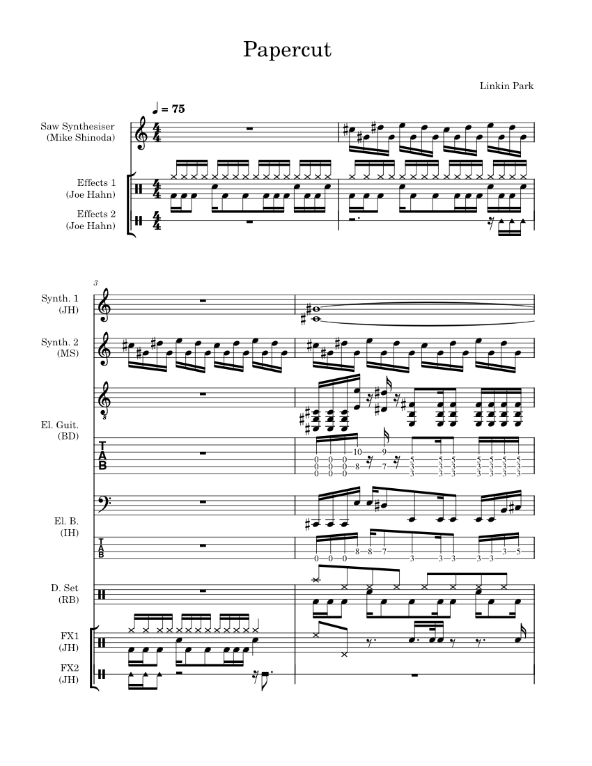 Papercut - Linkin Park Sheet music for Guitar, Bass guitar, Drum group ...