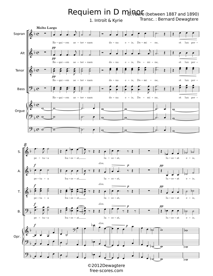 Requiem in D minor, Op. 48 - Gabriel Fauré Sheet music for Organ, Bass ...