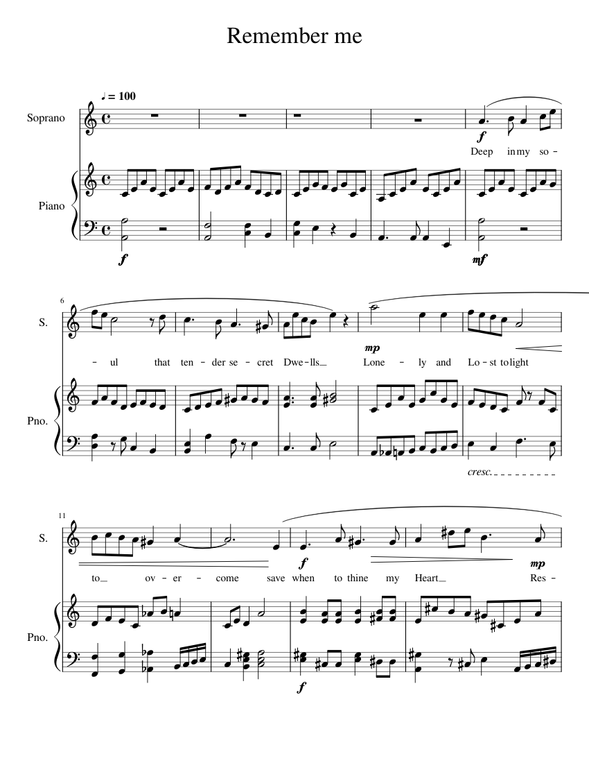 Remember me Sheet music for Piano, Soprano (Piano-Voice) | Musescore.com