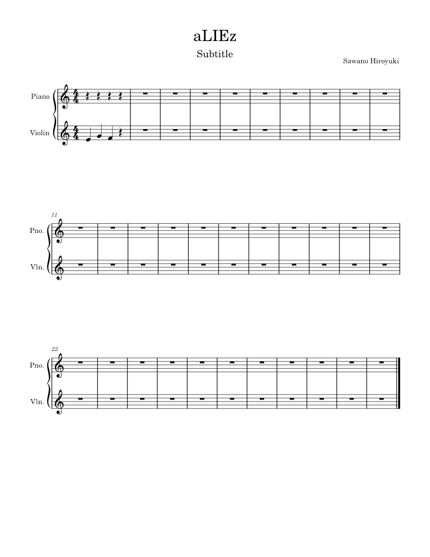 Aliez – Hiroyuki Sawano aLIEz Sheet music for Piano, Violin (Concert ...