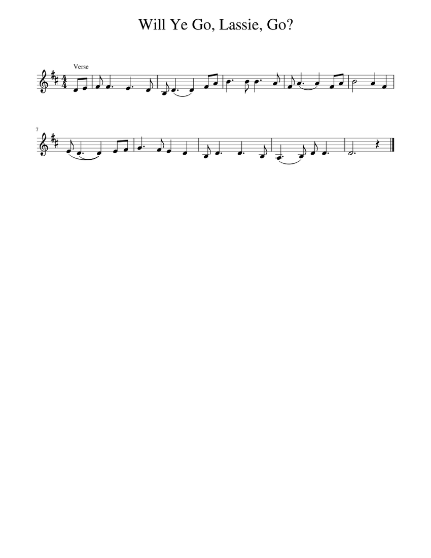 Will Ye Go, Lassie, Go? Verse Sheet music for Piano (Solo) Easy ...