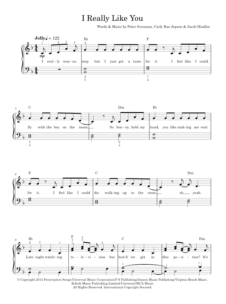 Play Official version of I really like you Sheet Music by Carly Rae ...