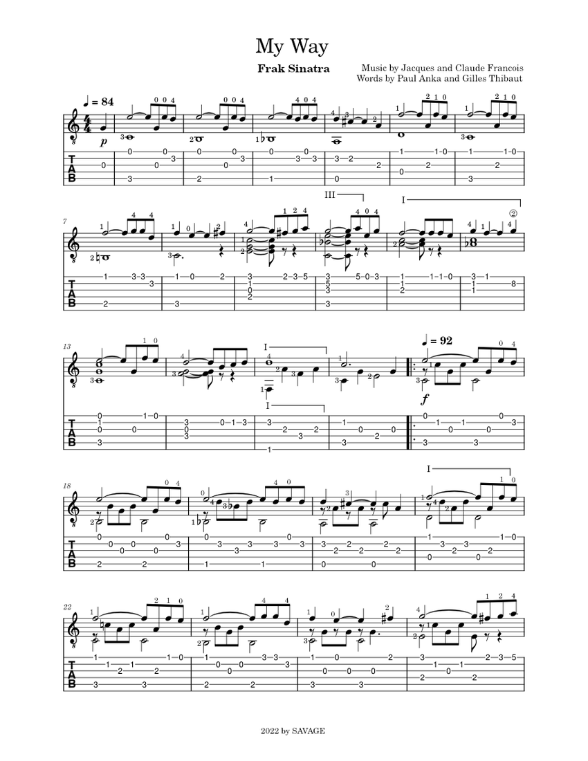 FRANK SINATRA - My Way Sheet music for Guitar (Solo) | Musescore.com