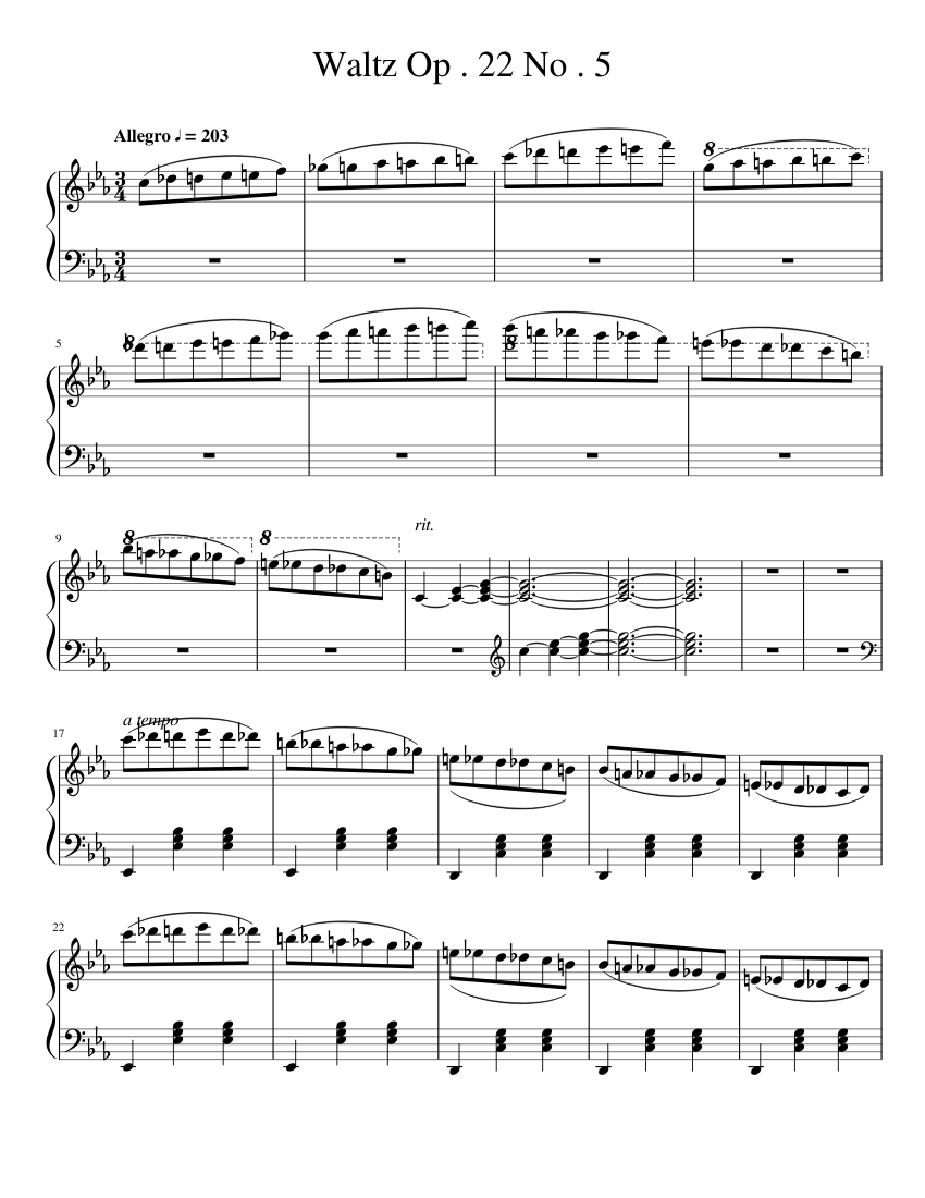 Waltz Op . 22 No . 5 Sheet music for Piano (Solo) | Musescore.com