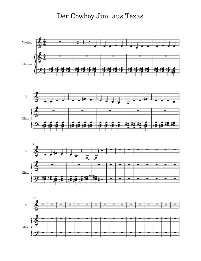 Der Cowboy Jim aus Texas final Sheet music for Piano, Violin (Piano ...