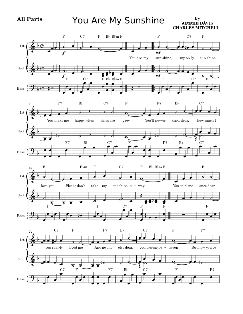 You Are My Sunshine – Jimmie Davis and Charles Mitchell Sheet music for Accordion (Piano Trio ...