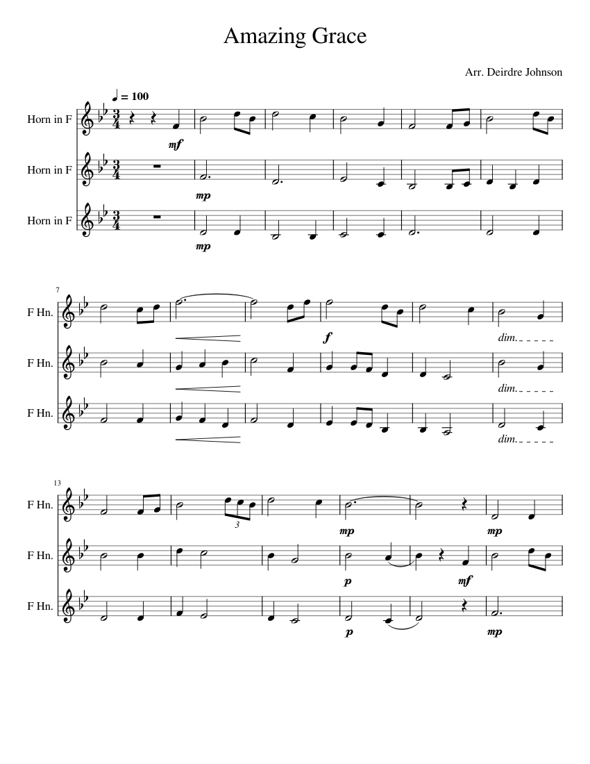 Amazing Grace Sheet music for French Horn (Brass Trio) | Musescore.com