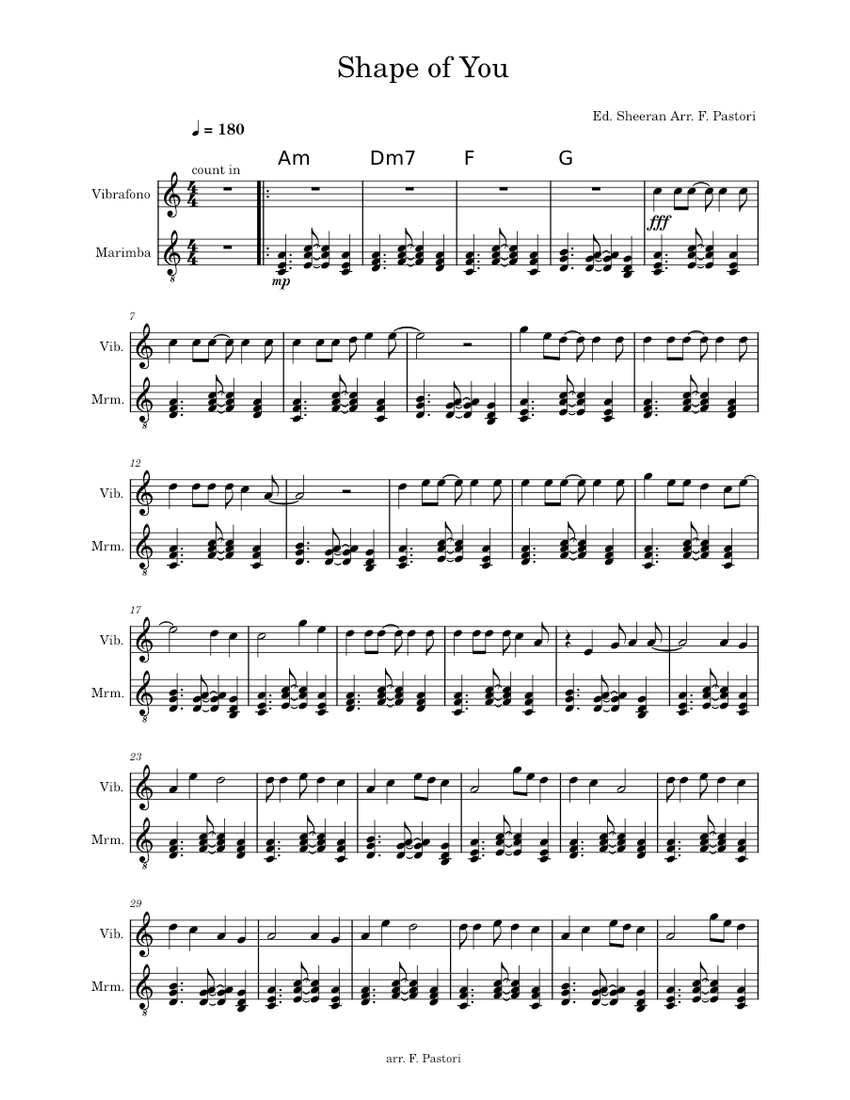 Shape of you – Ed Sheeran - Melody, chords - Arr f. Pastori - Melody ...