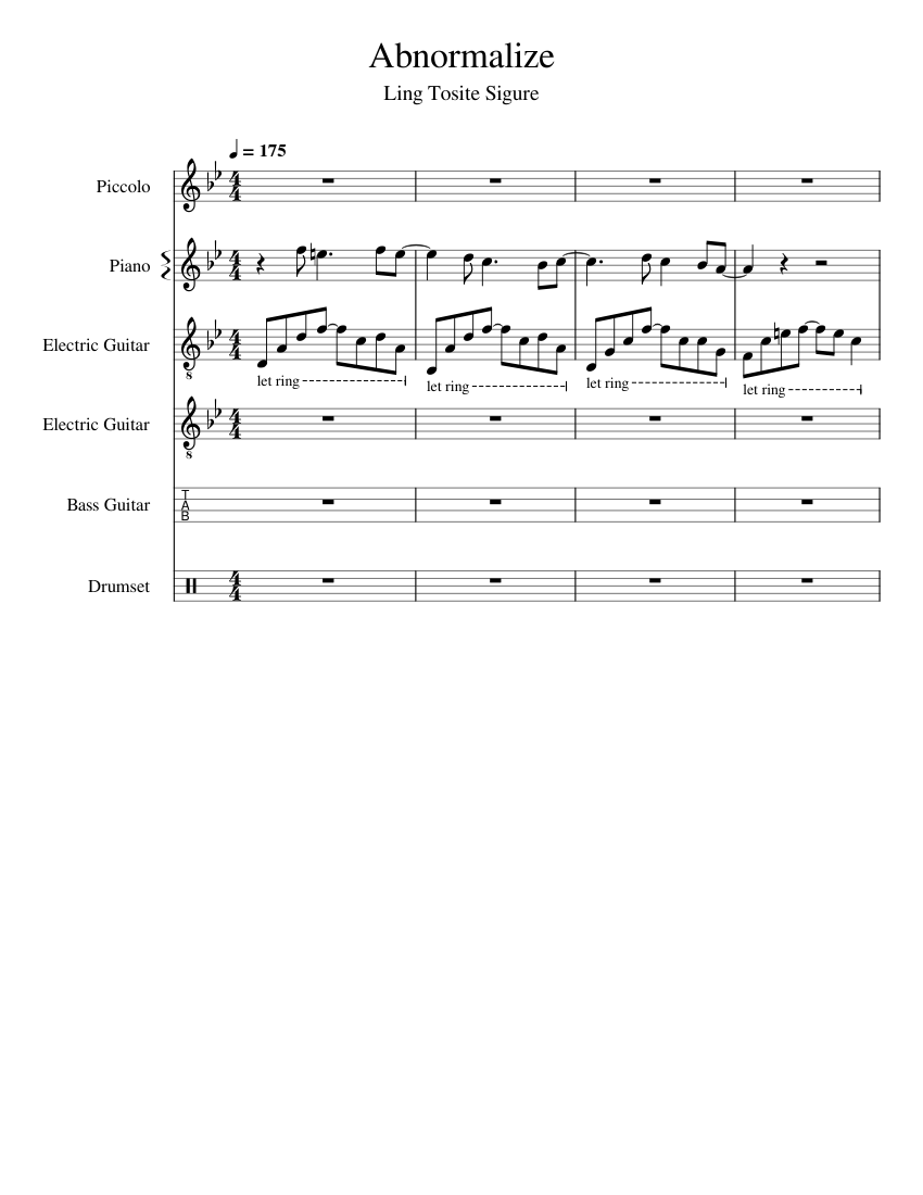 Abnormalize – Ling Tosite Sigure Sheet music for Piano, Flute piccolo, Guitar, Bass guitar ...