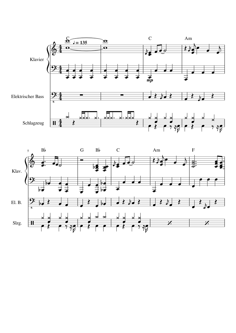 Alf Theme Sheet music for Piano, Bass guitar, Drum group (Mixed Trio ...