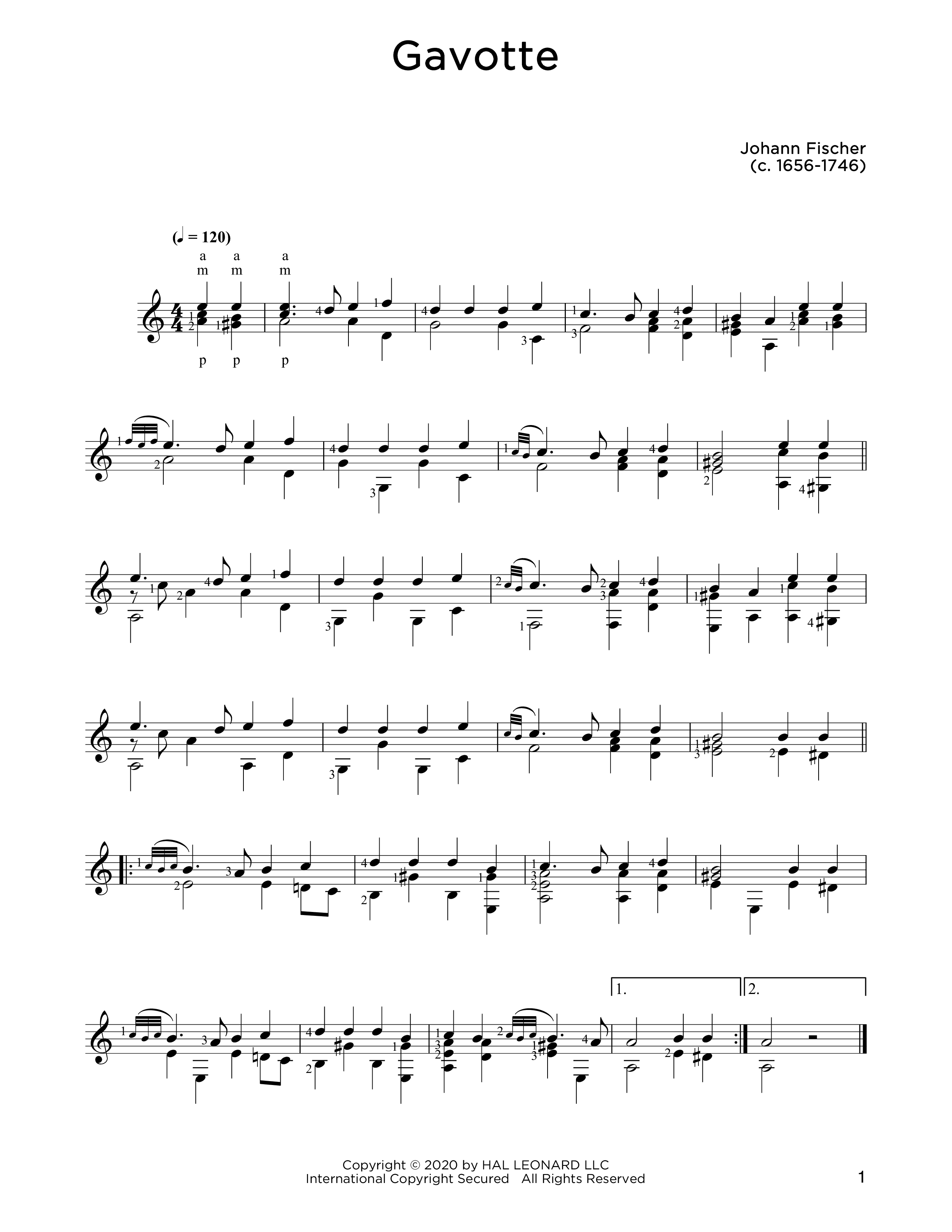 Gavotte Sheet music for Guitar by Johann Caspar Ferdinand Fischer ...
