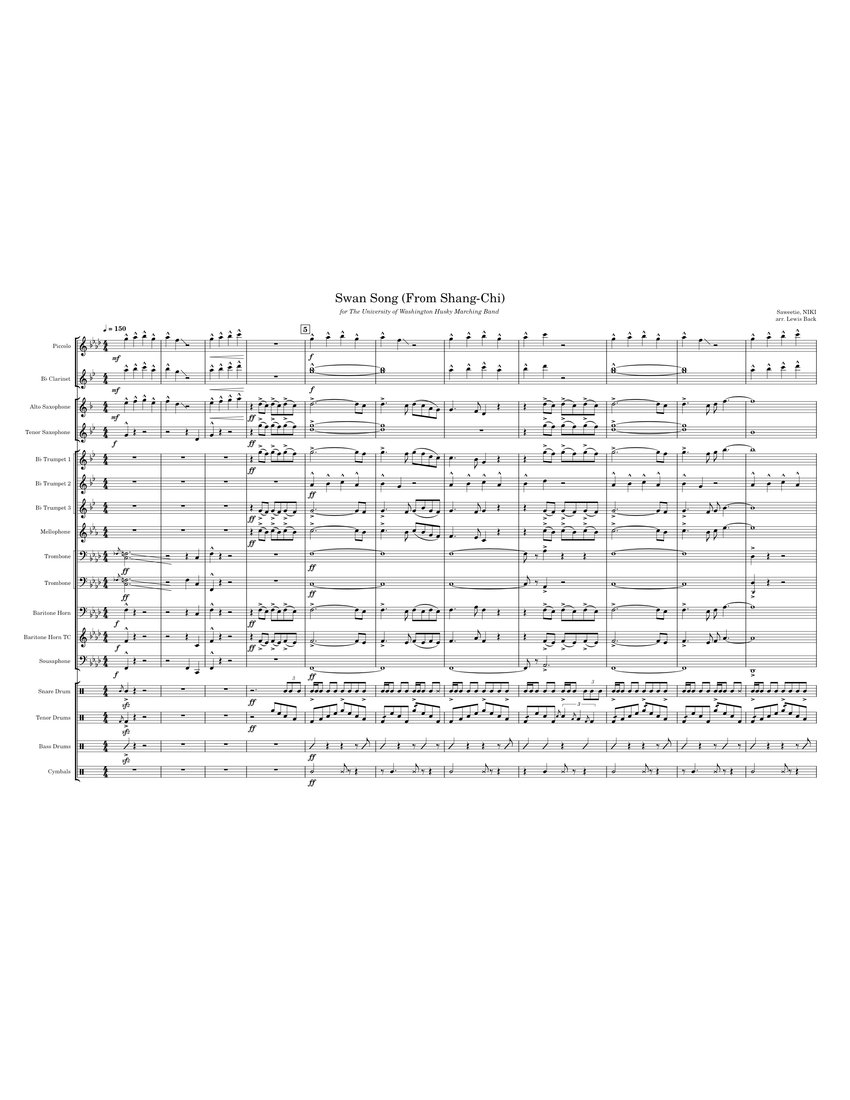 Swan Song Pep Band Sheet music for Trombone, Mellophone, Flute piccolo, Clarinet in b-flat ...