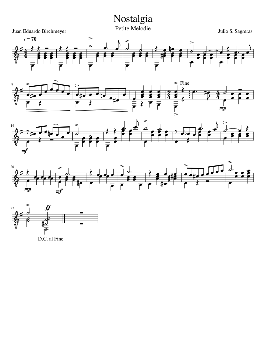 Nostalgia (Pequeña Melodía) Sheet music for Guitar (Solo) | Download ...