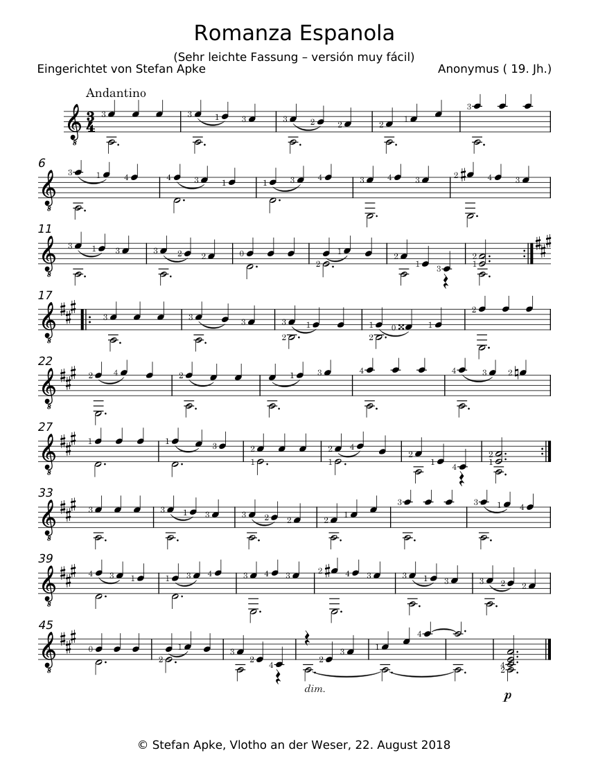 Romanza Española - Música Clásica Sheet music for Guitar (Solo ...