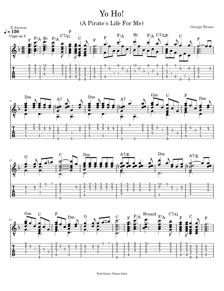 Yo Ho! (A Pirate's Life For me) – Guitar Tabs Sheet music for Guitar ...