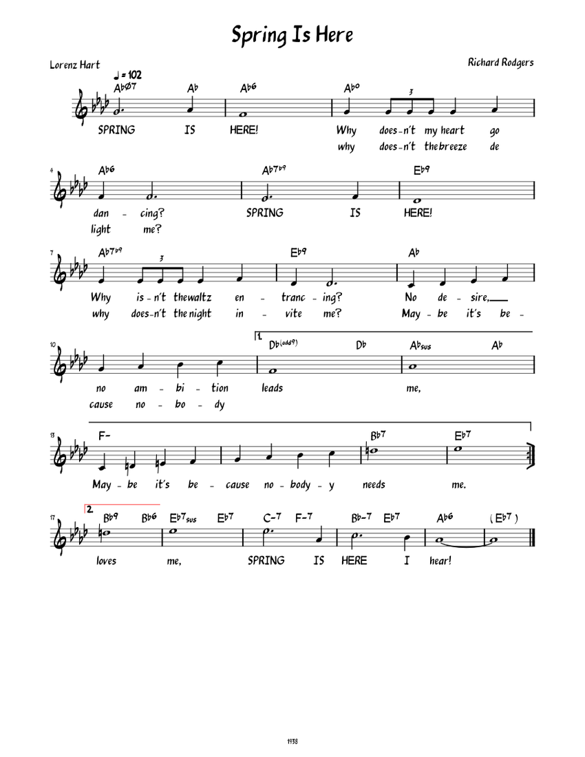 Spring Is Here (Lead sheet with lyrics ) Sheet music for Piano (Solo ...