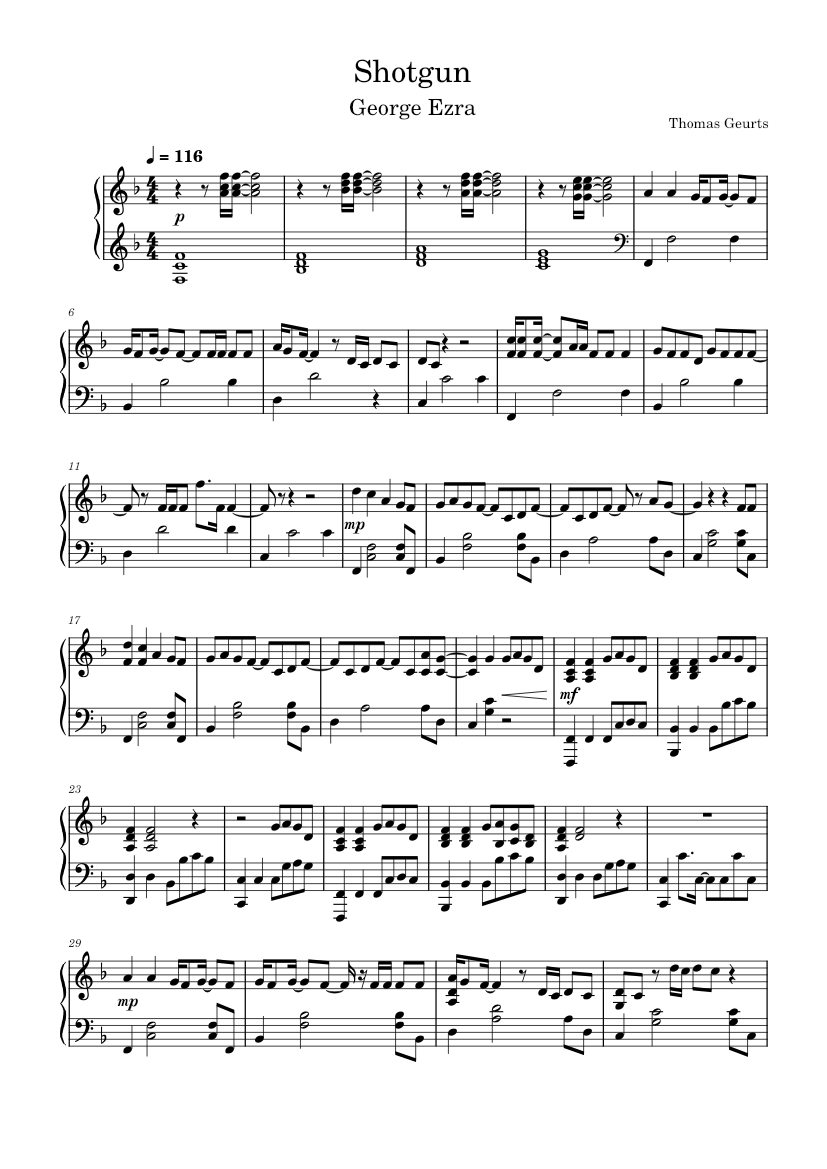 Shotgun – George Ezra Sheet music for Piano (Solo) | Musescore.com
