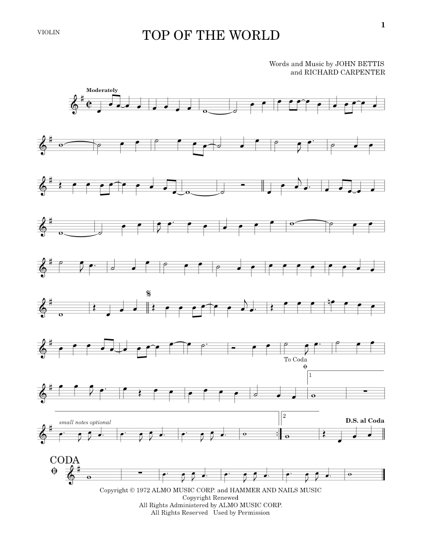 Play Official version of Top Of The World sheet music by The Muppets ...