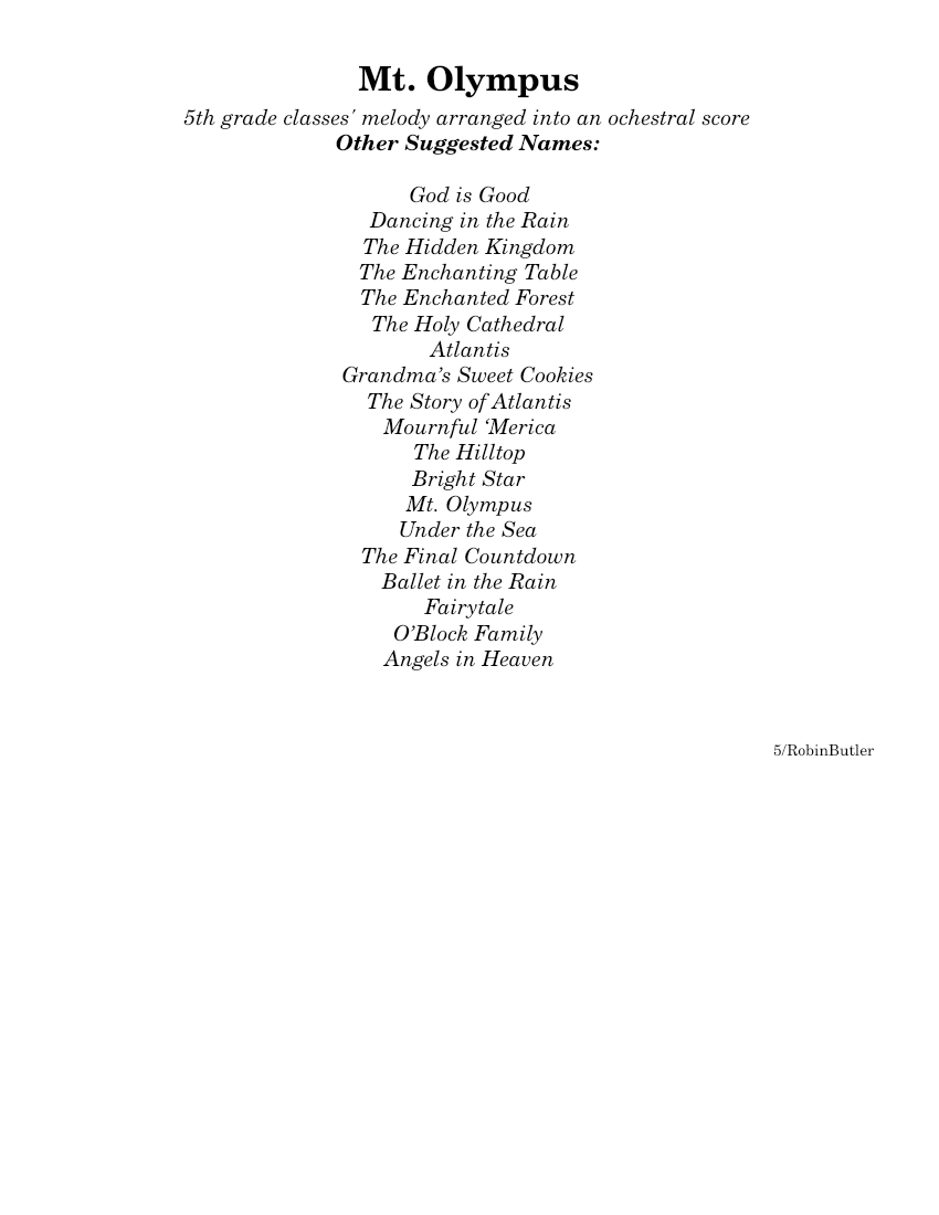 5th Grade Melody "Mt. Olympus" Sheet Music for Trombone, Tuba, Flute ...