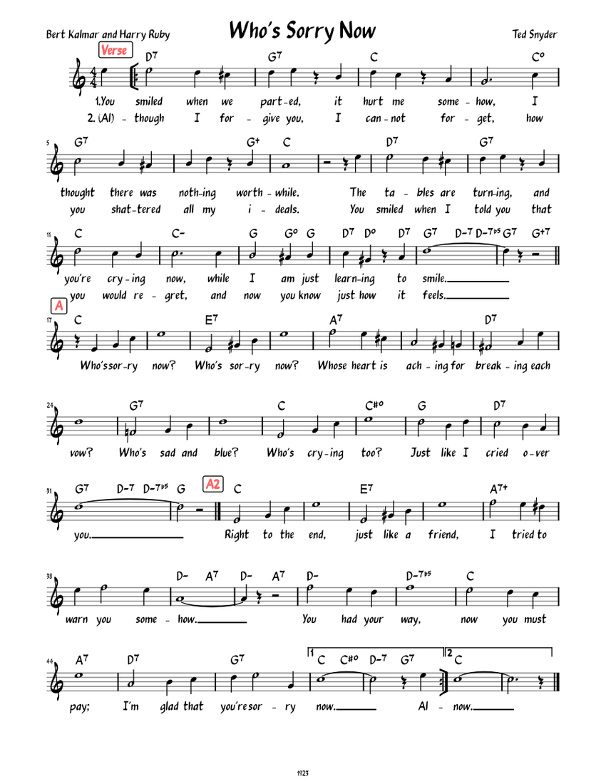 Who's Sorry Now (lead sheet with lyrics) Sheet music for Piano (Solo) Easy | Musescore.com