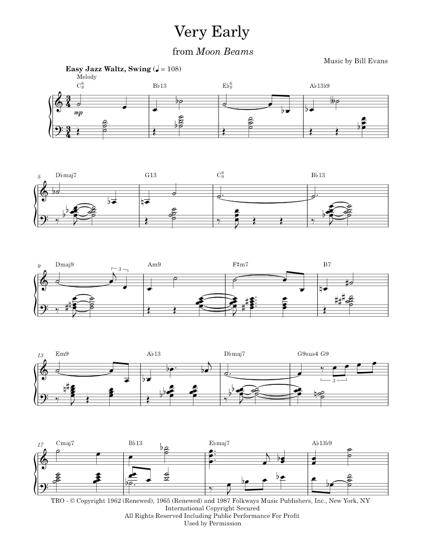Very Early Sheet music for Piano by Bill Evans: Music Notes by MuseScore