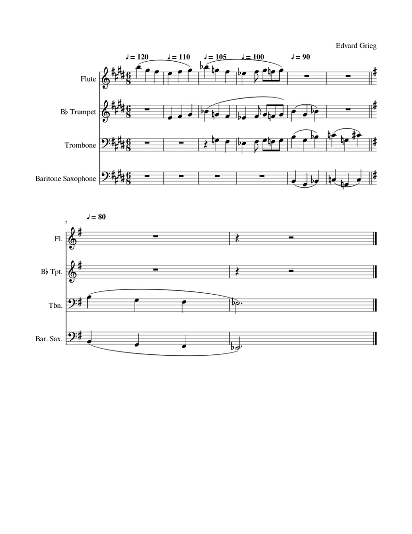 Warped Morning Mood Sheet music for Trombone, Flute, Saxophone baritone, Trumpet in b-flat ...