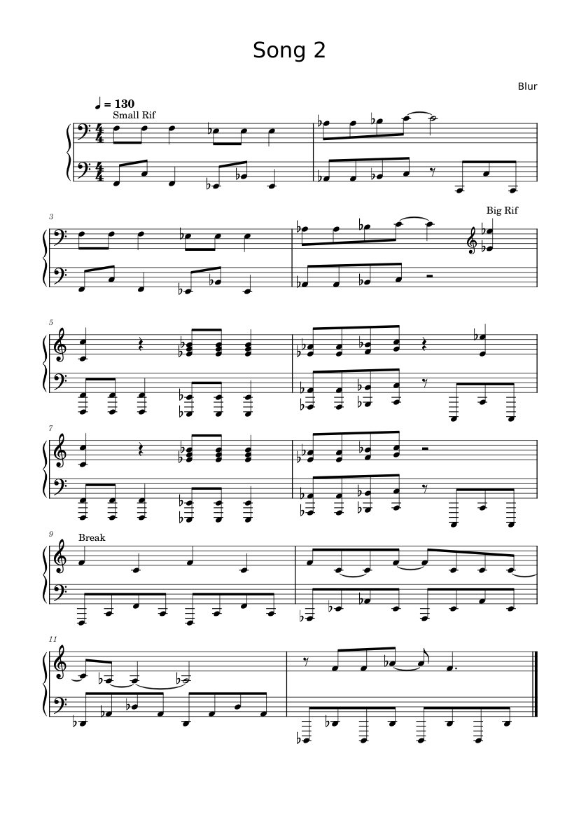 Song 2 – Blur Song 2 (piano accomp) Sheet music for Piano (Solo ...