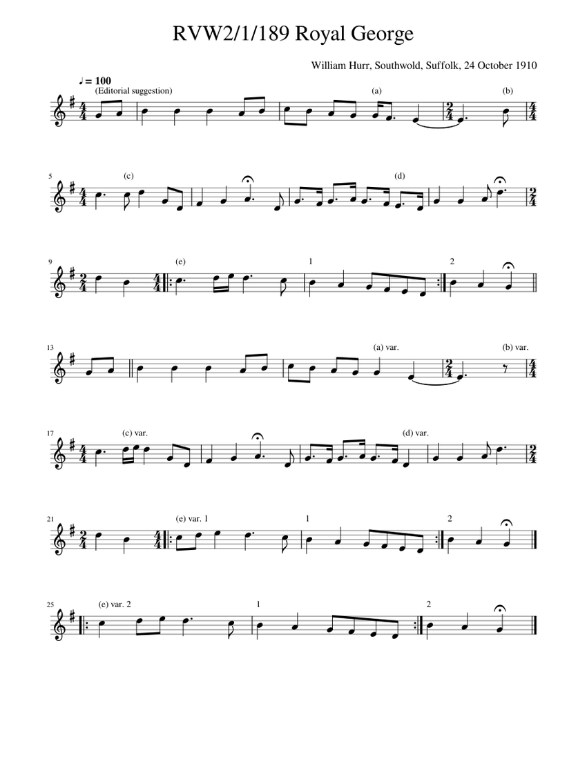 RVW2/1/189 Royal George Sheet music for Piano (Solo) Easy | Musescore.com