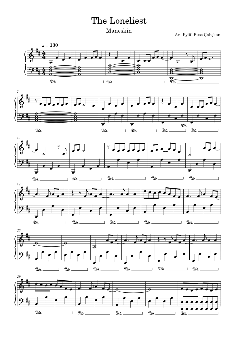 The loneliest – Måneskin Sheet music for Piano (Solo) Easy | Musescore.com